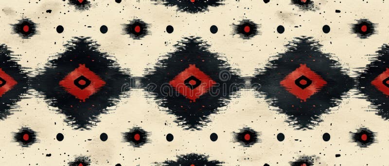 Abstract Boho Pattern with Red and Black on a Beige Background. Digital ...
