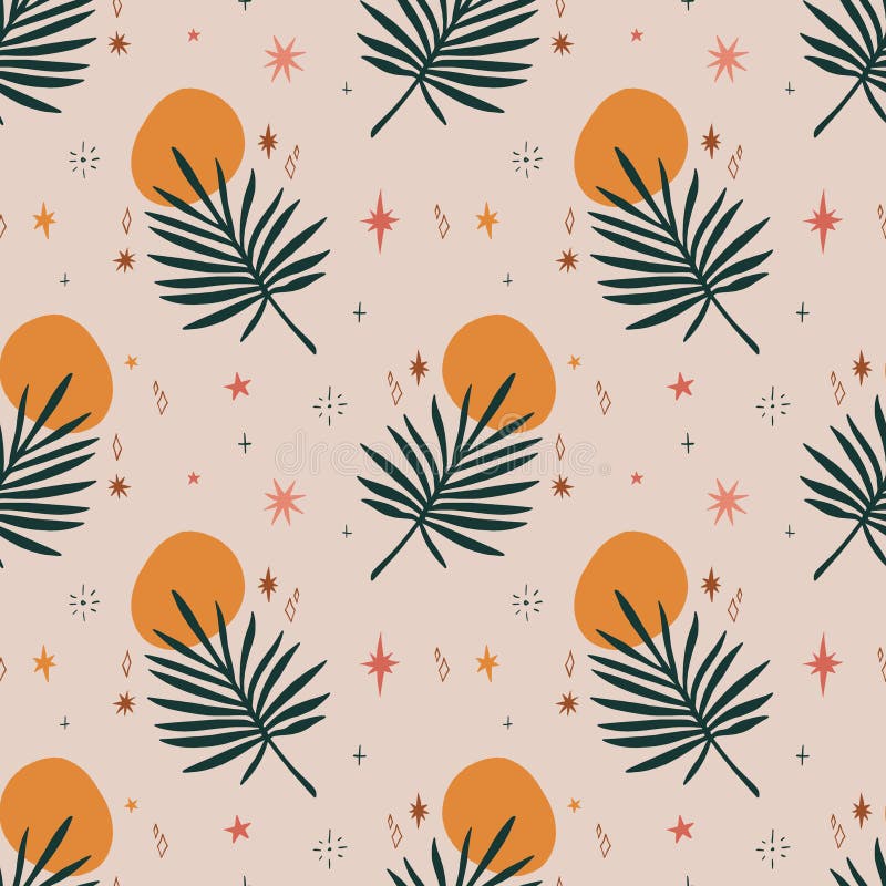 Abstract Boho Plants Seamless Pattern Neutral Design Stock Vector ...