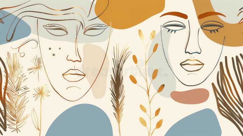 Abstract Boho Style Female Faces Illustration Stock Illustration ...