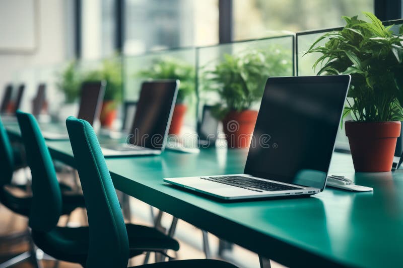 Abstract Bokeh in a Bright and Vibrant Office Space with Empty, Open ...