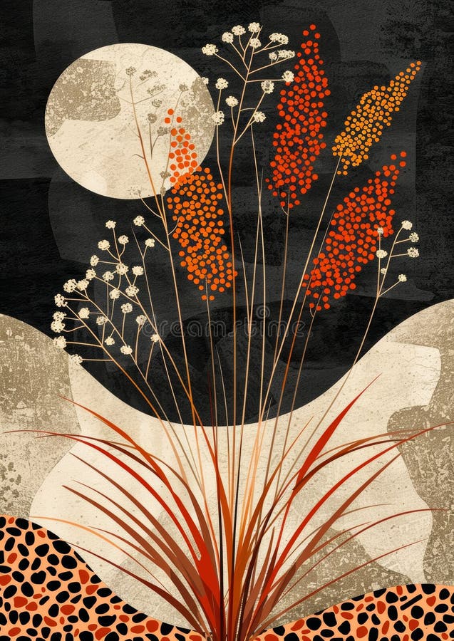 Abstract Botanical Art with Moon and Earth Tones Modern NatureInspired ...
