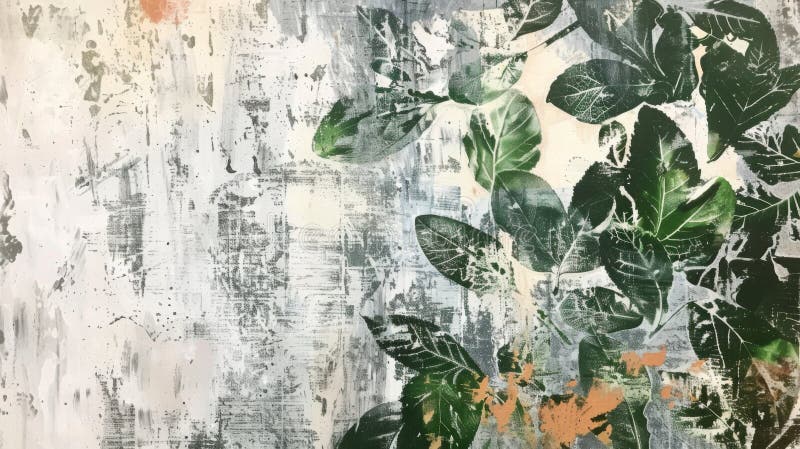 Abstract Botanical Artwork with Textured Background and Leaf Motifs ...