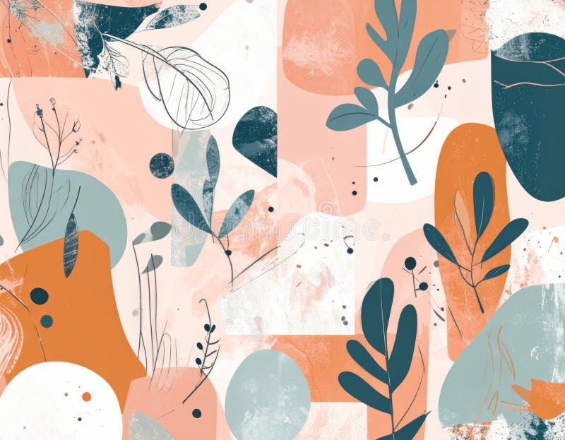 Abstract Botanical Collage with Pastel Colors and Geometric Shapes ...