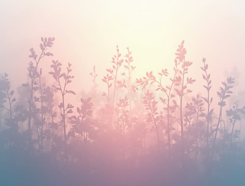 Abstract Botanical Design with Misty Plant Silhouettes on Pastel ...