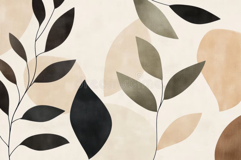 Abstract Botanical Illustration with Neutral Earthy Tones and ...