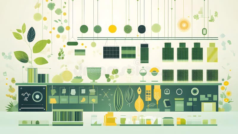 Abstract Botanical Laboratory Illustration Green and Yellow Geometric ...