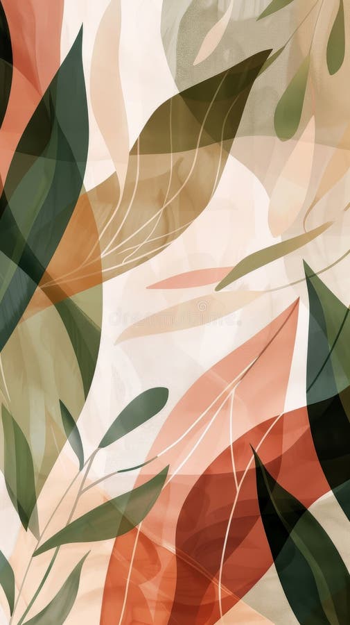 Abstract Botanical Leaves Illustration with Warm and Earthy Tones Stock ...