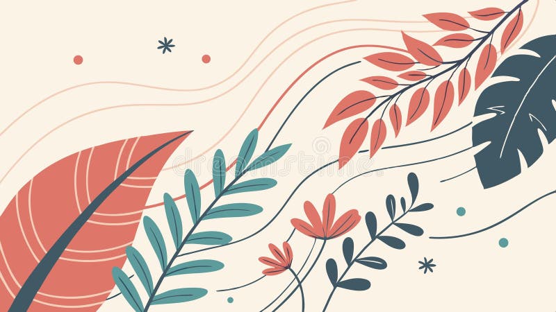 Abstract Botanical Pattern with Leaves and Organic Shapes Natural ...