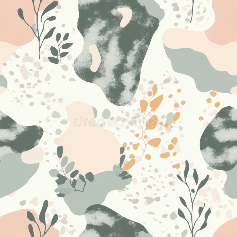 Abstract Botanical Pattern with Pastel Camouflage Elements and Delicate ...