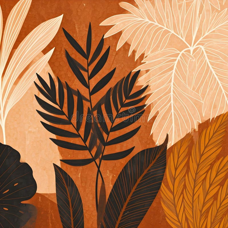 Abstract Botanical Pattern, with Stylized Leaves, Layered and ...