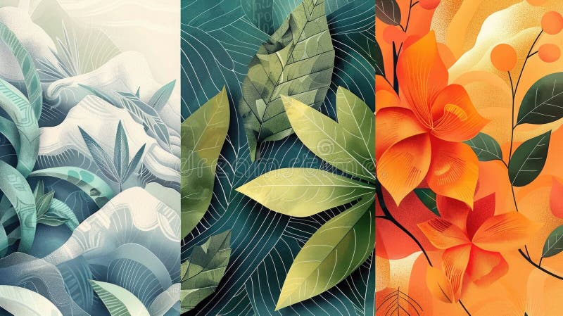 Abstract Botanical Patterns Blending Organic Shapes with Geometric ...