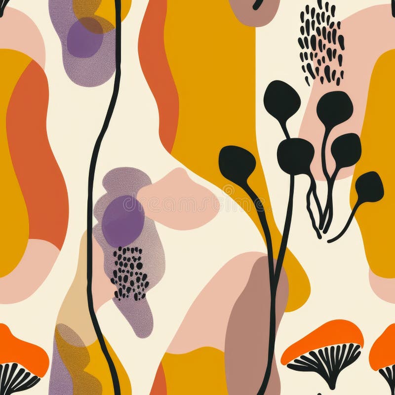 Abstract Botanical Patterns with Warm Color Palette Stock Image - Image ...