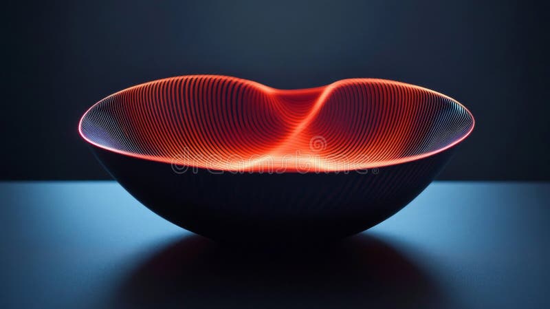 Abstract Bowl with Glowing Red Interior Geometric Structure in Dark ...