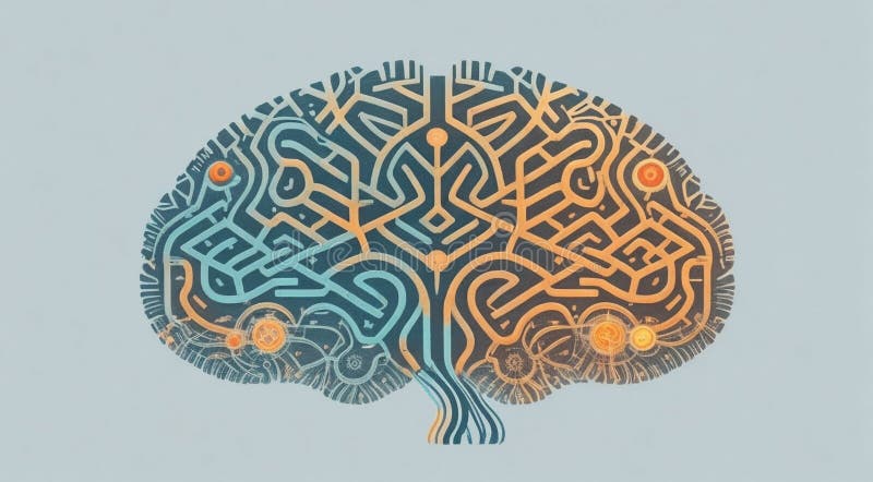 Abstract Brain on Abstract Technology Background, Graphic Designed ...