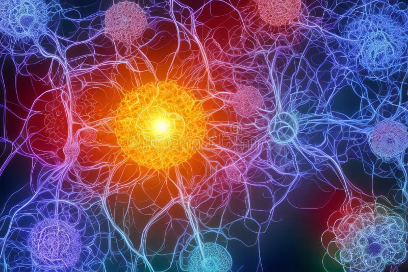 Abstract Brain Cells and Synaptic Networks, Glowing in the Microscope ...