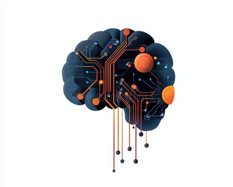 Abstract Brain with Circuit Design White Background Stock Illustration ...