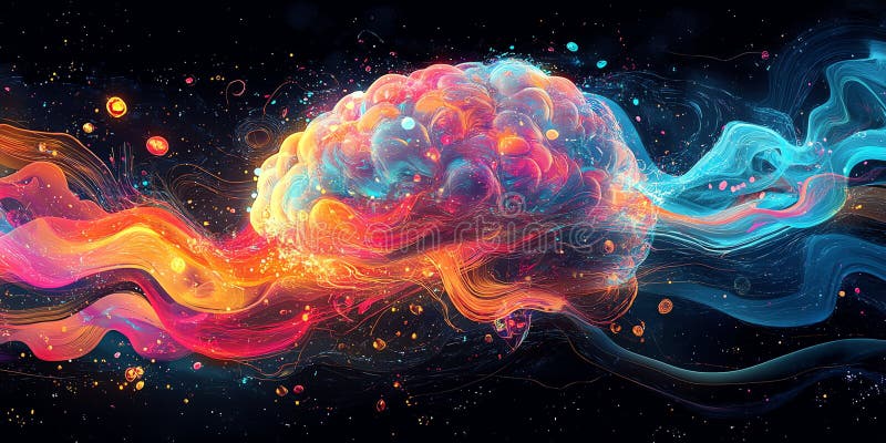 Abstract Brain with Colorful, Flowing Waves and Sparkles Stock ...