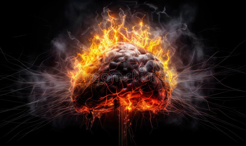 Abstract Brain in Flame. Fire Design Brain Illustration Stock ...