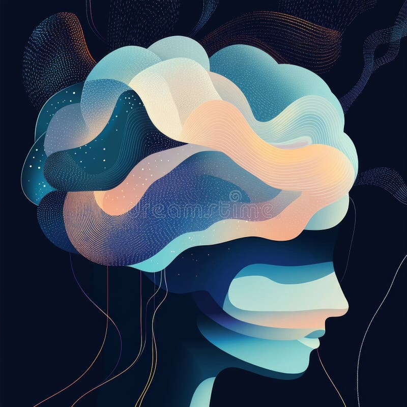 Abstract Brain with Gentle Light Flows and Patterns, Representing ...