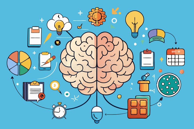 Abstract Brain Illustration with Interconnected Ideas, Lightbulbs, and ...