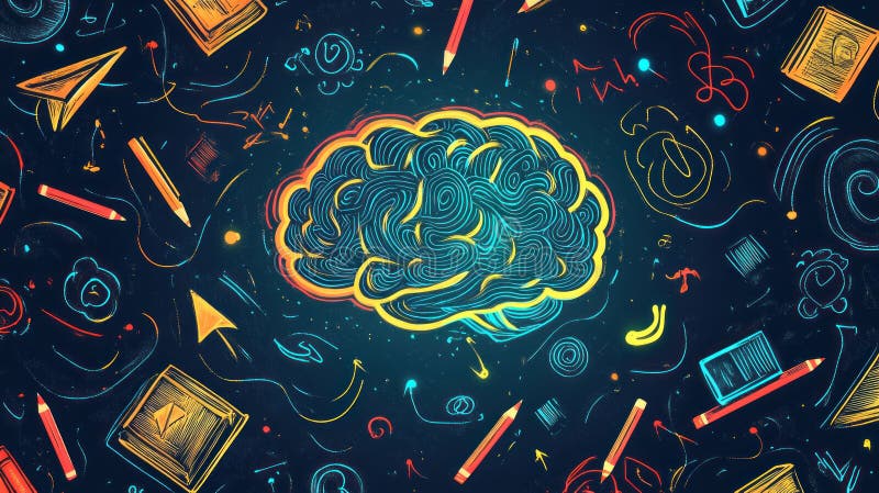 Abstract Brain Illustration Surrounded by Education and Creativity ...