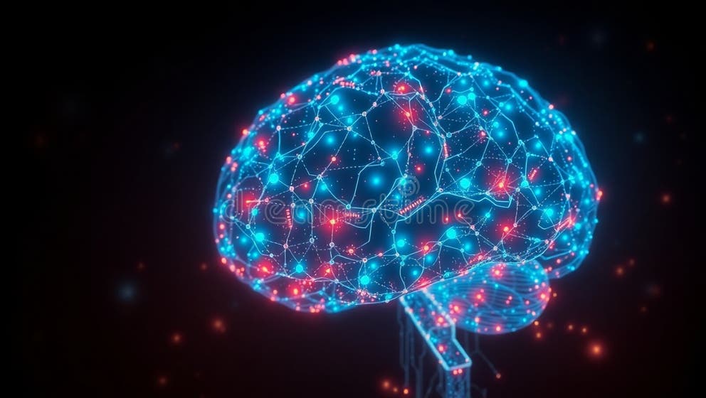 Abstract Brain Made of Glowing Data Particles Background Stock ...