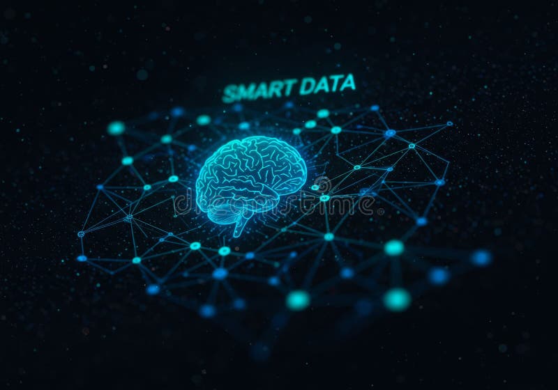 Abstract Brain Network Glowing Blue Nodes Dark Background Stock ...