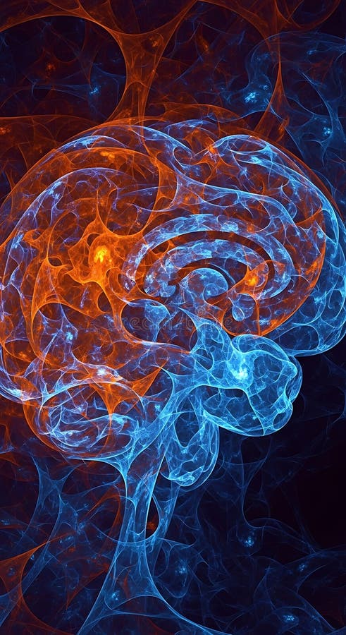 Abstract Brain Neural Network in Fiery Blue and Orange Colors Artistic ...