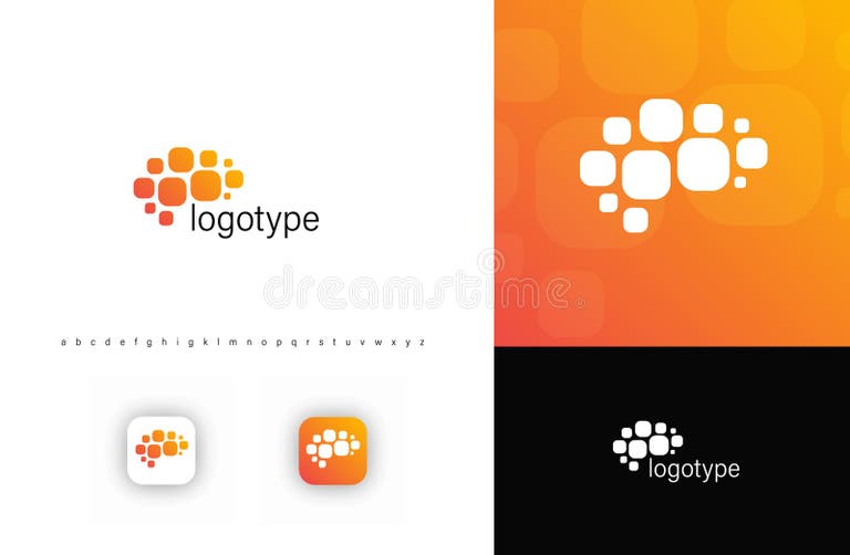 Abstract Brain, Orange Digital Blocks Logo. Represents Digital ...
