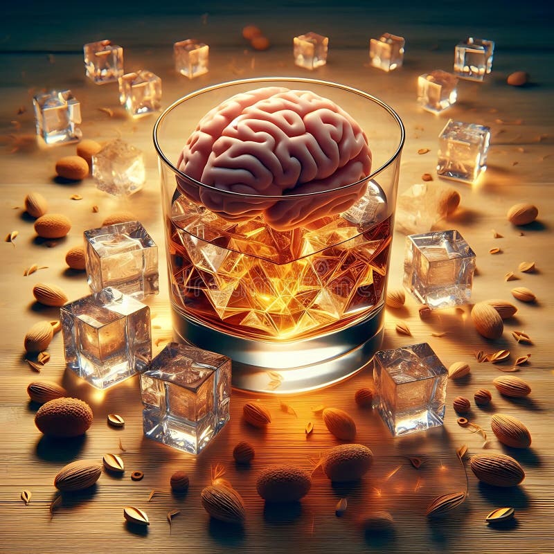 Abstract Brain Submerged in a Glass of Red Liquid, Thought-provoking Concept Stock Illustration ...