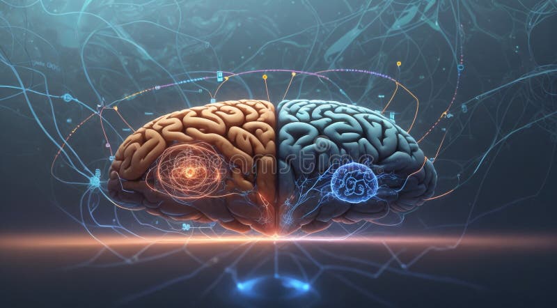 Abstract Brain on Abstract Technology Background, Graphic Designed ...