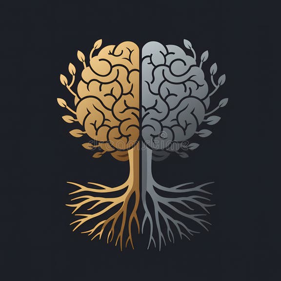 Abstract Brain Tree Duality Mind Growth Gold Silver Illustration Copy ...