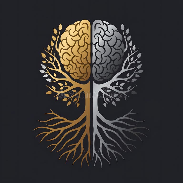 Abstract Brain Tree Duality Mind Growth Gold Silver Illustration Copy ...
