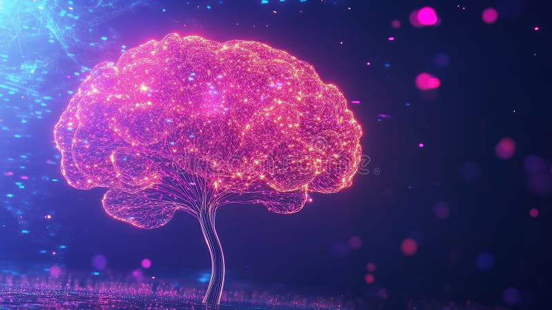 Abstract Brain Tree Illuminated Neural Network Glowing Pink Purple ...