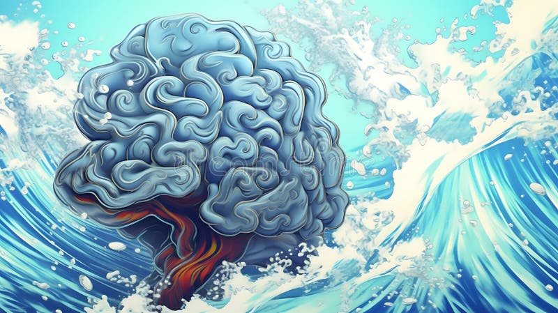 Abstract Brain in Turbulent Ocean Waves Stock Illustration ...