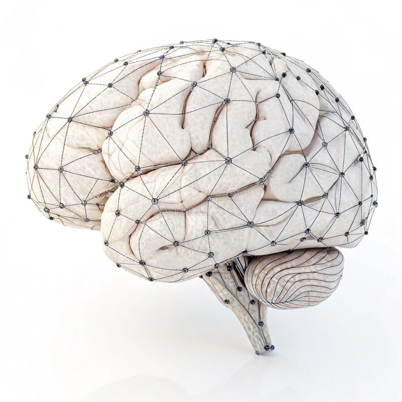 Abstract Brain with Wireframe Isolated on Transparent Background Stock ...
