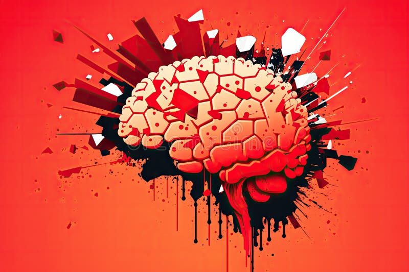 Abstract Brain Work on Red Background Digital Illustration Stock ...