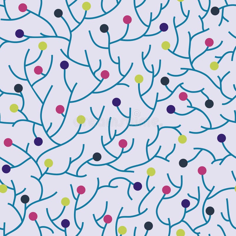 Abstract Branch Lines with Circles. Seamless Pattern Stock Vector ...
