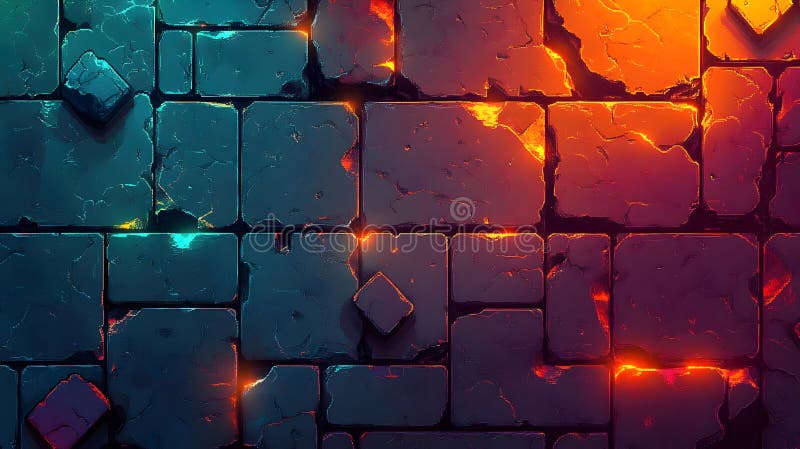 Abstract Brick Wall with Blue and Orange Glow Stone Texture Background ...