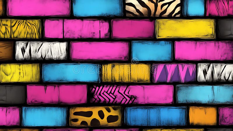 Abstract Brick Wall Pattern with Animal Prints Stock Illustration ...