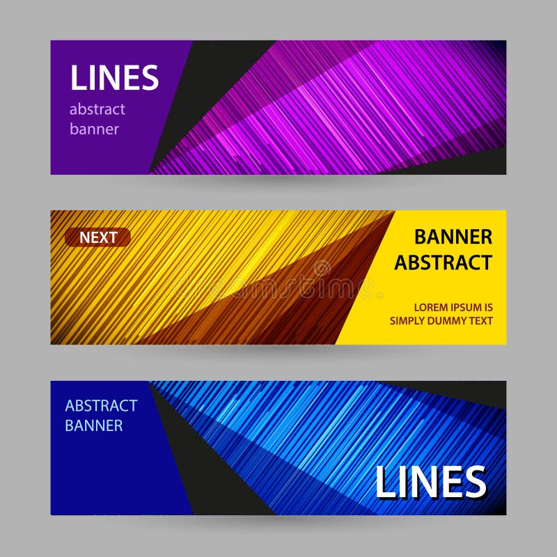 Abstract Bright Banner with Lines on Dark Background. Set Horizontal ...