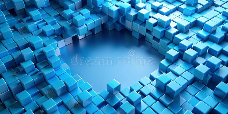 Abstract Bright Blue Background Cubes Empty Space in the Center AI ...