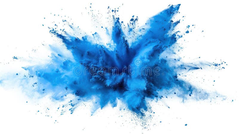 Abstract Bright Blue Dust Explosion on White Background, Freeze Motion ...