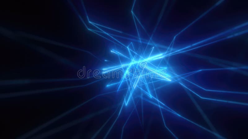 Abstract Bright Blue Glowing Background with Flying Neon Star Lines ...