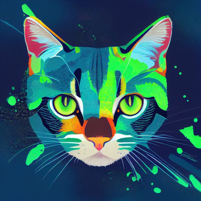 Abstract Bright Colorful Cat Muzzle. Bright Cat Print. Front View. AI ...