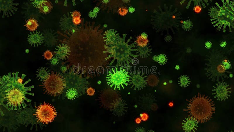 Abstract, Bright Colorful Virus Cells Floating on Dark Background ...