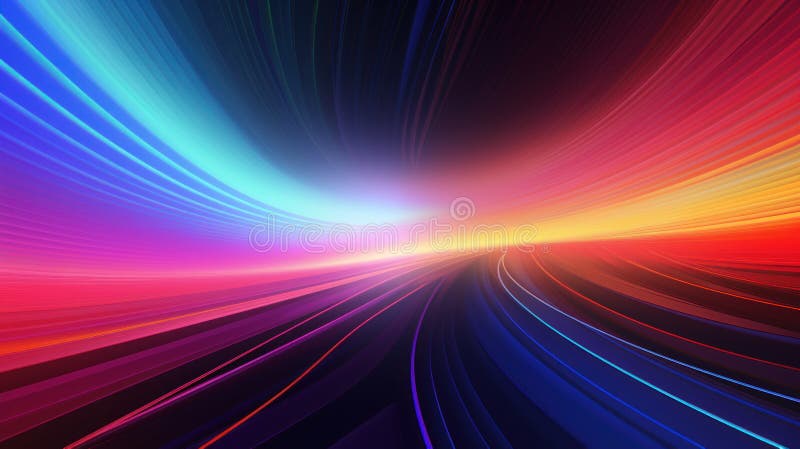 Abstract Bright Digital Lines in Dark Space, Glowing Multicolored ...