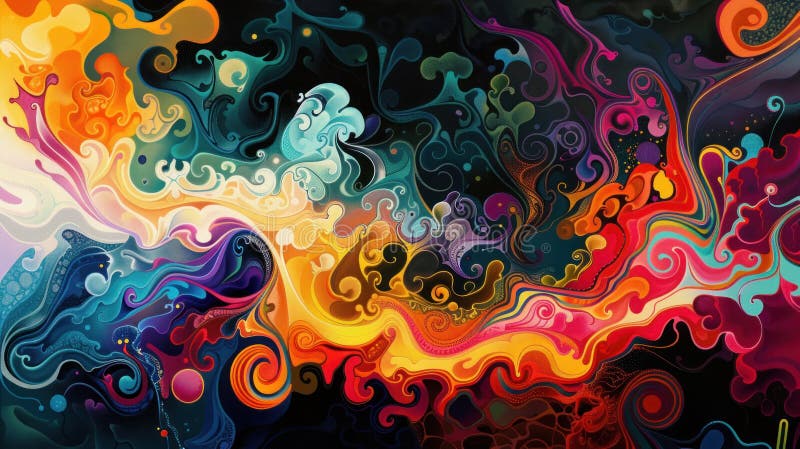 Abstract Bright Drawing Made Using Liquid Acrylic Technique Stock ...