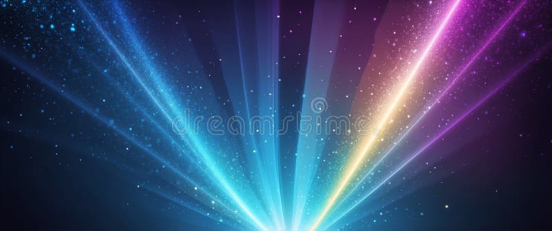 Abstract Bright Glitter Bokeh Blue Rays of Light Beams Spectrum Banner ...