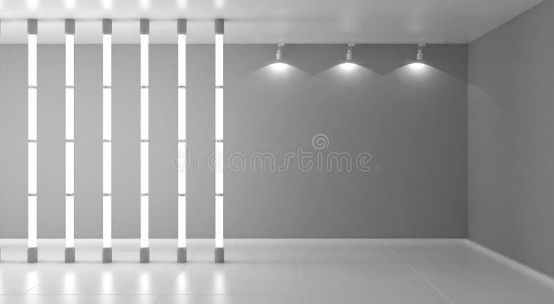 Empty Bright Office Room with White Walls and Square Lights. 3d Render ...